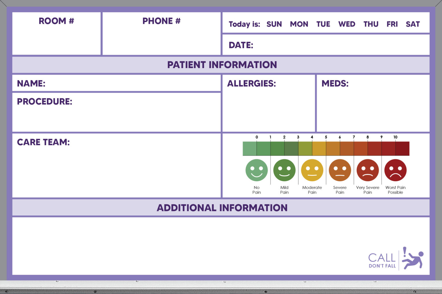 Patient Room Care Notes Whiteboard – Magnetic Surface