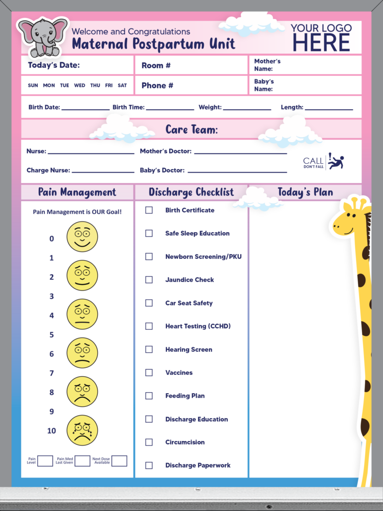 Maternity Room Patient Tracking Whiteboard - Care Notes