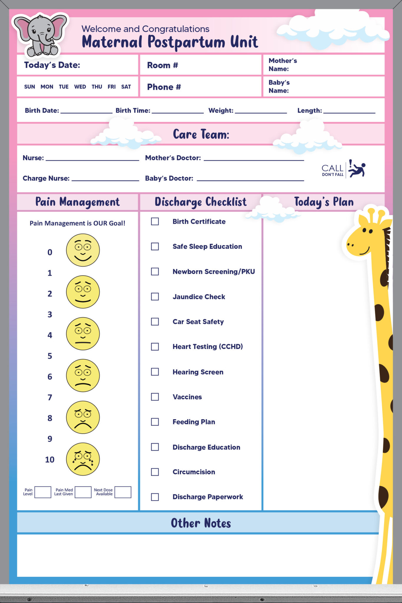 Maternity Room Patient Tracking Whiteboard - Care Notes