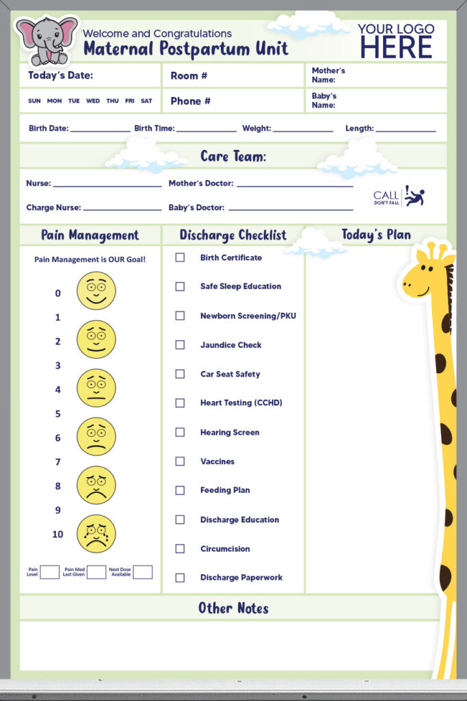 Maternity Room Patient Tracking Whiteboard - Care Notes